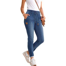 Damen Schlupfjeans mit Tunnelzug und Bindeband blue-stone-washed, Gr&ouml;&szlig;e 42