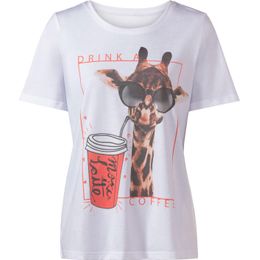 CR&Eacute;ATION L Damen Kurzarmshirt mit Giraffen-Motiv wei&szlig;-orange-bedruckt Gr&ouml;&szlig;e 38