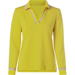 Damen Poloshirt mit Kontrast-Akzenten limone-sand-gemustert, Gr&ouml;&szlig;e 36
