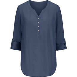 Damen Longbluse mit abgerundetem Saum rauchblau, Gr&ouml;&szlig;e 38