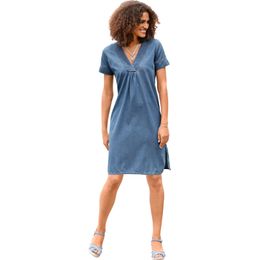 CR&Eacute;ATION L Damen Jeanskleid mit V-Ausschnitt, Baumwolle blue-bleached Gr&ouml;&szlig;e 40