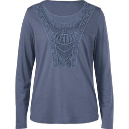 CR&Eacute;ATION L Damen Spitzenshirt abgerundeter Saum rauchblau Gr&ouml;&szlig;e 38