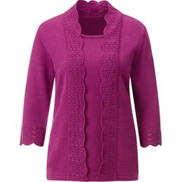 CR&Eacute;ATION L Damen 2-in-1-Pullover mit Ajour-Muster magenta Gr&ouml;&szlig;e 52