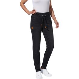 Damen Schlupfjeans mit Tunnelzug und Bindeband black-denim, Gr&ouml;&szlig;e 52