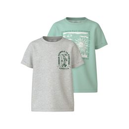 name it T-Shirt 'NKMVux' Jungen Gr&ouml;&szlig;e 134 grau / mint / schwarz / wei&szlig;