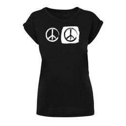 Merchcode Shirt 'Peace - Double Peace Black Extended Shoulder' Damen Gr&ouml;&szlig;e L schwarz / wei&szlig;