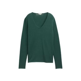 Tom Tailor Damen Strickpullover mit V-Ausschnitt, gr&uuml;n, Uni, Gr. XL