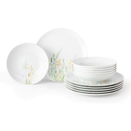 Tafelservice Seltmann Weiden "Geschirr-Set, 12 Teile, Liberty Meadow Grasses", bunt (wei&szlig;, curry, gelb, gr&uuml;n), 12 Stk., Porzellan, Geschirr-Sets, Tafelservice, Geschirr-Set, Teller, Made in Germany, 12 Teile, f&uuml;r 6 Personen