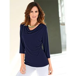 Wasserfallshirt Inspirationen "Shirt", Damen, Gr. 42, blau (marine), 95% Viskose, 5% Elasthan, unifarben, Wasserfallausschnitt, Shirts
