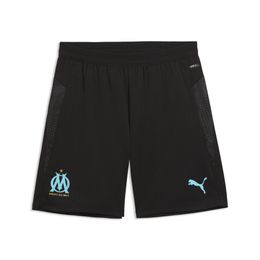 Sporthose Puma "Olympique de Marseille Trainingsshorts Herren", Herren, Gr. M, Normalgr&ouml;&szlig;en, schwarz team aqua blau, Obermaterial: 100% Polyester; Taschenfutter: 100% Polyester; Besatz: 89% Polyester, 11% Elasthan, slim fit, Hosen Sporthose