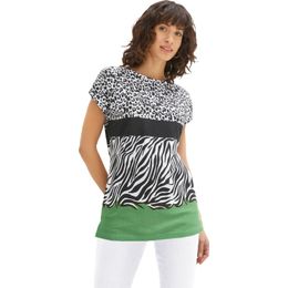 CR&Eacute;ATION L Damen Kurzarmshirt mit Animal-Print schwarz-apfel-gemustert Gr&ouml;&szlig;e 36