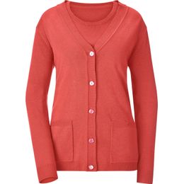 CR&Eacute;ATION L Damen Twin-Set mit gerippten Abschl&uuml;ssen korallenrot Gr&ouml;&szlig;e 38