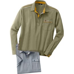 CR&Eacute;ATION L Herren Langarm-Poloshirt khaki Gr&ouml;&szlig;e 44/46