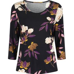 CR&Eacute;ATION L Damen Print-Shirt mit floralem Muster lila-ocker-bedruckt Gr&ouml;&szlig;e 38