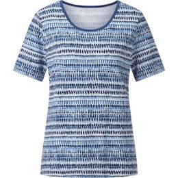 Damen Print-Shirt aus Viskose-Qualit&auml;t jeansblau-ecru-bedruckt, Gr&ouml;&szlig;e 36