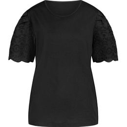 CR&Eacute;ATION L Damen Kurzarmshirt mit Lochstickerei schwarz Gr&ouml;&szlig;e 50