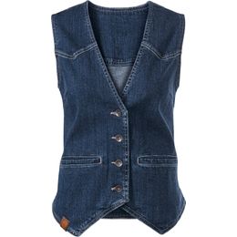 Damen Jeansweste mit spitz zulaufendem Saum blue-stone-washed, Gr&ouml;&szlig;e 54