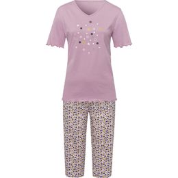 CR&Eacute;ATION L Damen Capri-Schlafanzug mit Bl&uuml;mchen-Muster mauve-bedruckt Gr&ouml;&szlig;e 48/50