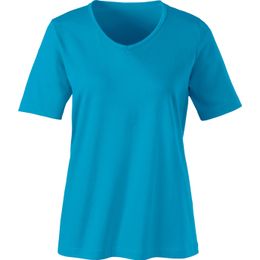 Damen Kurzarmshirt mit V-Ausschnitt t&uuml;rkis, Gr&ouml;&szlig;e 44