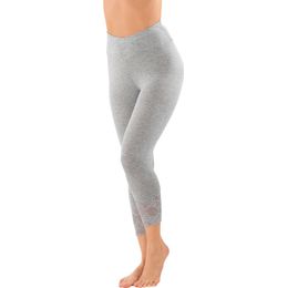 w&auml;schepur Damen Caprileggings mit Spitzenverzierung grau-meliert, Gr&ouml;&szlig;e 36/38