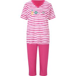 Comtessa Damen Capri-Schlafanz&uuml;ge in Single-Jersey-Qualit&auml;t fuchsia + fuchsia-geringelt, Gr&ouml;&szlig;e 40/42