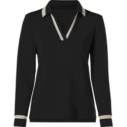 Damen Poloshirt mit Kontrast-Akzenten schwarz-sand-gemustert, Gr&ouml;&szlig;e 44