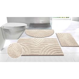 Badematte my home "Regona Scandi, Badvorleger, Badezimmer Teppich, Duschvorleger" Gr. 8, beige (creme), H:10mm, Polyester, Badematten, Badematte, Badteppich, Uni Farben, Hoch-Tief-Effekt, modernes Muster, Zen