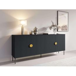 Kommode Home Affaire "BELLOT Sideboard mit 4 F&auml;cher, 4 T&uuml;ren, B/T/H: 213/40/87,6 cm", schwarzer graphit, B:213cm H:87,6cm T:40cm, Spanplatte, Sideboards, Kommode, Schubkastenkommode mit Metallgriffen und viel Stauraum