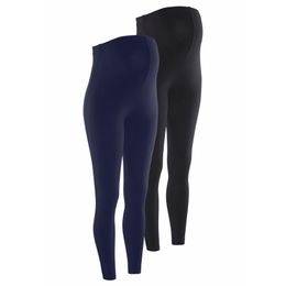 Umstandshose Neun Monate "2 St&uuml;ck Umstands-Hosen f&uuml;r Schwangerschaft und Stillzeit", Damen, Gr. 36/38, N-Gr, schwarz (marine, schwarz), Jersey, Obermaterial: 95% Baumwolle, 5% Elasthan, unifarben, Basic, figurbetont 7/8-L&auml;nge, Hosen, 2er Pack Leggings f&uuml;r Schwangerschaft & Stillzeit