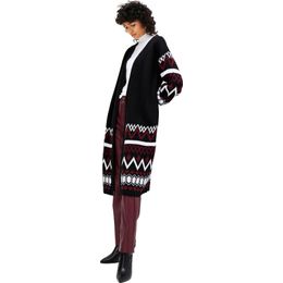 CR&Eacute;ATION L Damen Longstrickjacke mit Jacquard-Muster schwarz-bordeaux-gemustert Gr&ouml;&szlig;e 36