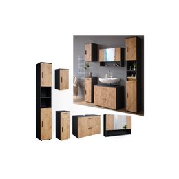 VICCO Badm&ouml;belset Irma Anthrazit Eiche modern 80 cm 30 cm Badezimmerschrank Badschrank Badezimmerm&ouml;bel Waschtischunterschrank Spiegelschrank Hochschrank Midischrank H&auml;ngeschrank T&uuml;r Schublade