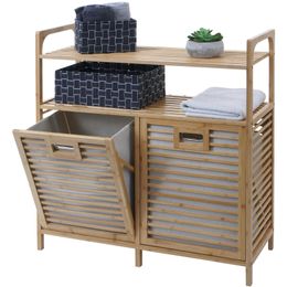 Bambus Badezimmerschrank MCW-N83, W&auml;schesammler Regal Badschrank, 2 W&auml;schek&ouml;rbe 2 Regalb&ouml;den MVG-zertifiziert 88x81x33cm