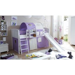 Ticaa Hochbett mit Rutsche Rutschbett "Ekki" Country Kiefer Wei&szlig; Classic