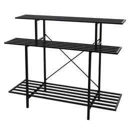 Pflanzenregal MCW-G32, Blumentreppe Blumenst&auml;nder Pflanzentreppe, 3 Ablagen Stahl schwarz 100x120x44cm