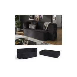 VICCO Sofa Lille Schwarz 190 cm mit Schlaffunktion