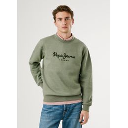 Sweatshirt Pepe Jeans "MACBETH MELANGE CREW", Herren, Gr. XXL, gr&uuml;n (military gr&uuml;n), Sweatware, Obermaterial: 55% Baumwolle, 45% Polyester, meliert, regular fit, Rundhals, Rippb&uuml;ndchen, Sweatshirts Sweatshirt, Rundhalsausschnitt, Logo