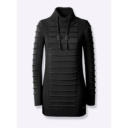 WITT Damen Longpullover mit Struktur-Partien, schwarz, Gr&ouml;&szlig;e 38