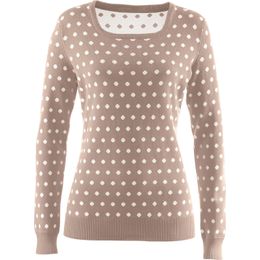 CR&Eacute;ATION L Damen Strickpullover im Tupfen-Dessin taupe-wei&szlig;-getupft Gr&ouml;&szlig;e 38