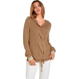 CR&Eacute;ATION L Damen Kapuzenpullover mit gro&szlig;em Zopfmuster camel Gr&ouml;&szlig;e 36