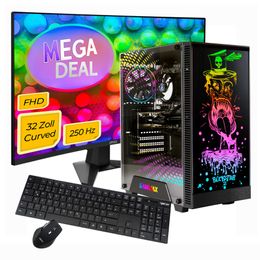 GAMEMAX Gaming-PC-Komplettsystem "MegaDeal Rockstar 2708 Intel Core i5 14400F 16GB 1TB SSD RTX 5060", Energieeffizienz: E (A-G), schwarz, Microsoft Windows 11 Home (64 Bit), 16 GB RAM 1.000 GB SSD, Computer_Komplettsysteme, Windows 11 + MSI MAG 32C6X Curved Monitor, 80cm (32")