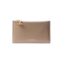 Kartenetui Calvin Klein "CK PULLER 6CC ZIP CARDCASE", Damen, desert taupe, Leder, unifarben, Kleinlederwaren, Kreditkartenetui mit CK-Anh&auml;nger und Rei&szlig;verschluss-Fach
