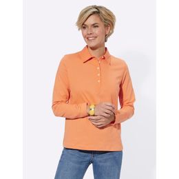 Langarm-Poloshirt Casual Looks "Poloshirt", Damen, Gr. 42, orange, 100% Baumwolle, Webstoff:100% Baumwolle, unifarben, ohne Ausschnitt, Shirts