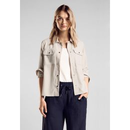 Blouson Street One, Damen, Gr. 44, beige (smooth sand beige), Stoff, 93% Viskose, 7% Polyester, unifarben, normal normal, V-Ausschnitt, B&uuml;ndchen, Jacken Blouson, in angenehmen Materialmix