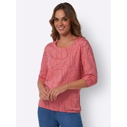 3/4-Arm-Shirt Classic Basics "Shirt", Damen, Gr. 42, bunt (flamingo, hummer, bedruckt), 100% Baumwolle, gemustert, mehrfarbig, Rundhals, Shirts 3/4-Arm-Shirt