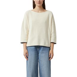Strickpullover comma, Damen, Gr. 34, wei&szlig; (beige), Strick, Obermaterial: 100% Baumwolle, kontrastfarbene Details, unifarben, regular fit normal, U-Boot-Ausschnitt, kontrastfarben, Pullover Strickpullover, mit Kontrast-Details