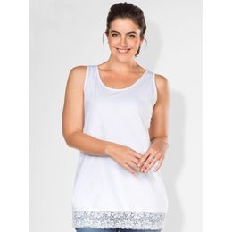 Longtop sheego, Damen, Gr. 48, wei&szlig;, 100% Baumwolle, Spitze am Saum:10% Elasthan, 90% Polyester, unifarben, Rundhals, Tops
