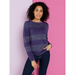Strickpullover Classic Basics "Langarm-Pullover", Damen, Gr. 48, lila (lila, marine, gemustert), 100% Polyacryl, gemustert, mehrfarbig, Pullover Strickpullover