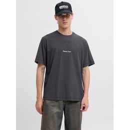 Jack & Jones Kurzarmshirt JACK & JONES "JORNORREBRO EMB TEE SS CREW NECK NOOS", Herren, Gr. M, asphalt, Jersey, Obermaterial: 100% Baumwolle, bedruckt, relaxed fit normal, Rundhals, gerader Abschluss, Shirts, mit Logo Print