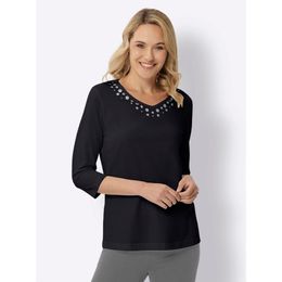 3/4-Arm-Shirt Classic Basics "3/4-Arm-Shirt", Damen, Gr. 38, schwarz, 100% Baumwolle, bedruckt, gemustert, mehrfarbig, metallic, V-Ausschnitt, Shirts 3/4-Arm-Shirt