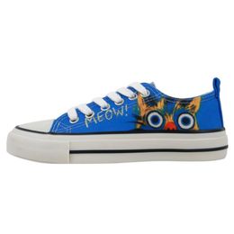 Ballerina DOGO "Liria Low-Top Sneaker Meow Attack Damen Sneaker", Damen, Gr. 37, Normalschaft, blau, Textil, Schuhe Ballerina, Handgefertigt